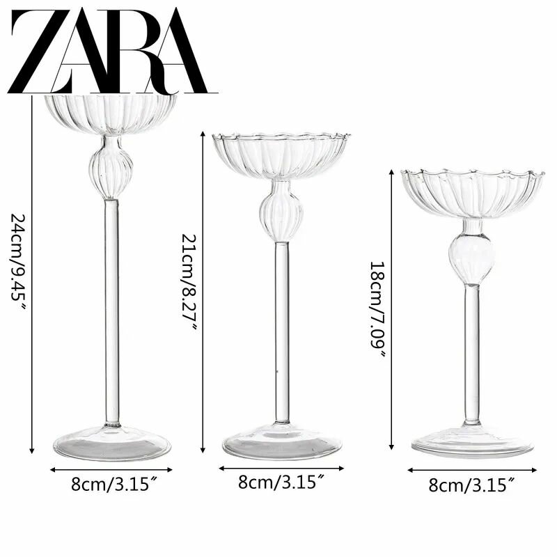 Подсвечник ZARA HOME стеклянный, 3 шт, цветочная форма, разная высота, для дома — фото 1