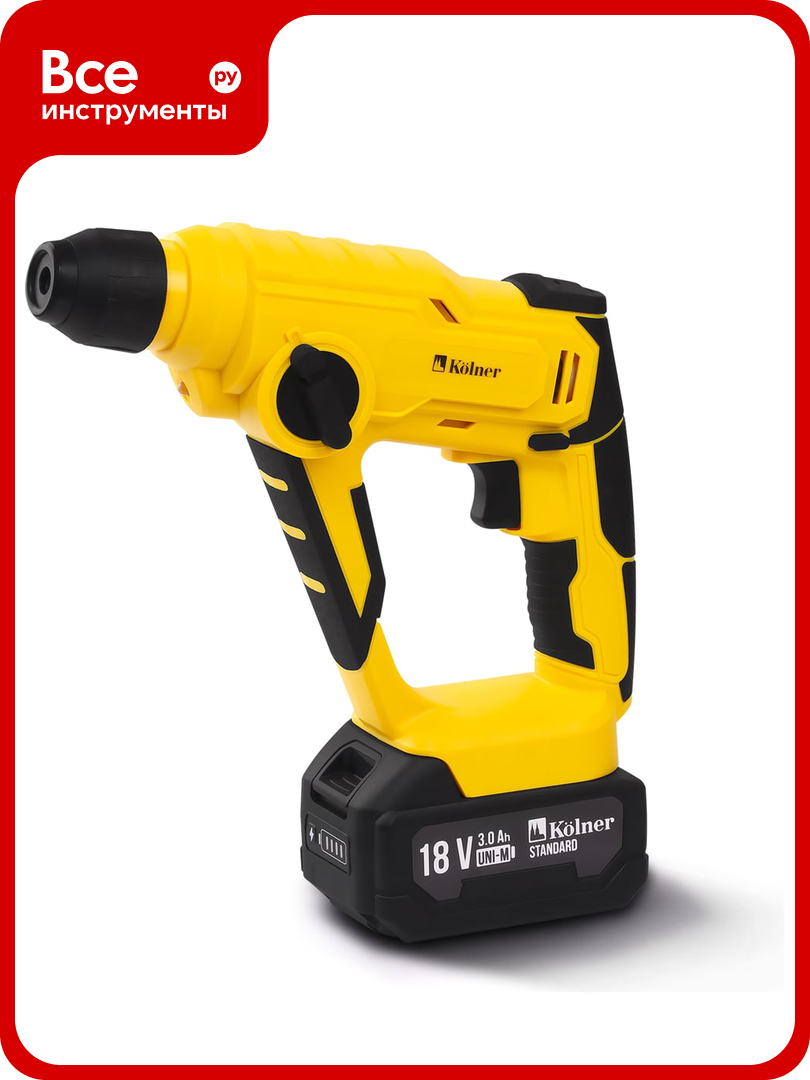 Перфоратор аккумуляторный KOLNER 18V UNI-M, SDS-PLUS, 12мм, 1.2 Дж, 2 режима, кейс, Li-Ion, бесщеточный двигатель, 1 акк