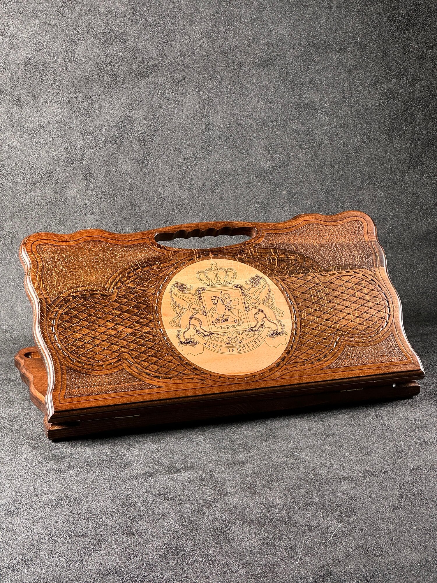 Нарды Деревянные Резные "Герб Грузии", большие с ручкой