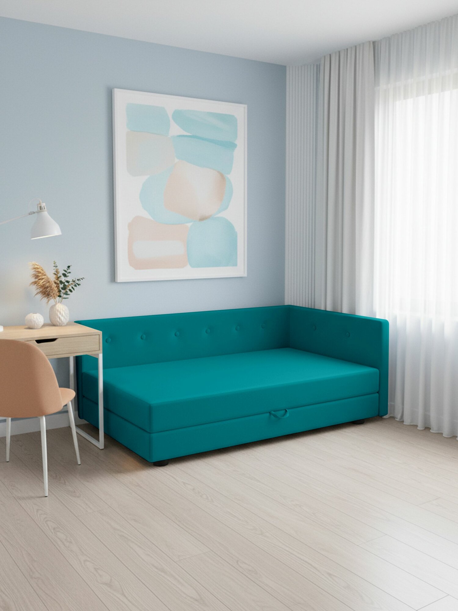 Тахта Лира Справа фокус- мебельная фабрика 100х210х76 см морская волна