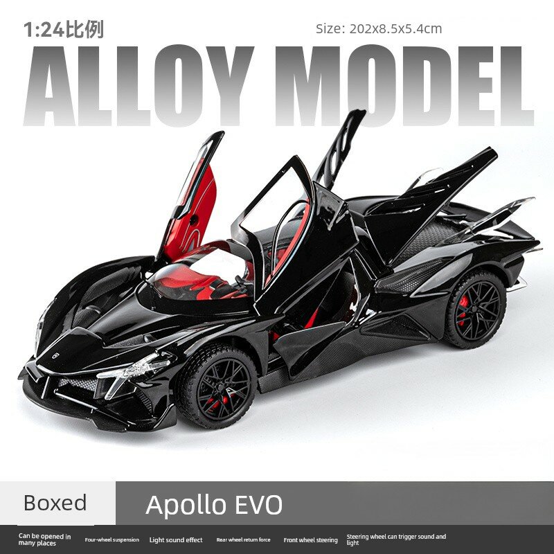 Модель автомобиля Apollo Sun God EVO 1:24, черный цвет, металлическая гоночная игрушка для мальчиков