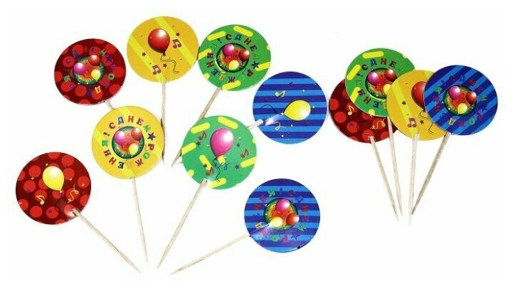 Топпер ГК СФЕРА "Мозаика", двухсторонний, для торта, для стола, набор 12 штук