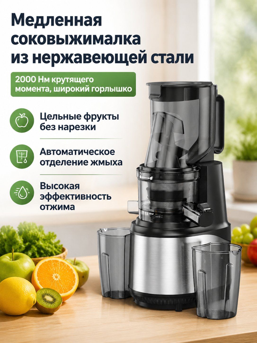 Соковыжималка электрическая комбинированная 2000 Н·м нержавеющая сталь, белый