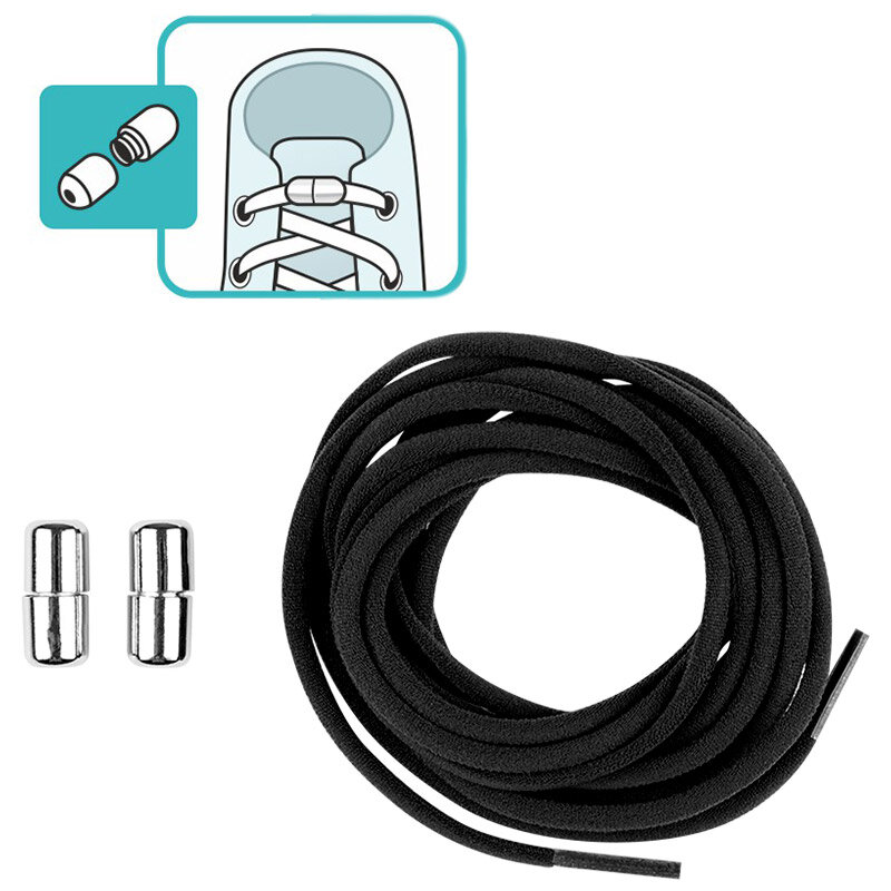 Шнурки эластичные с фиксатором для обуви , 100см, толщина 3 мм , цвет Черные