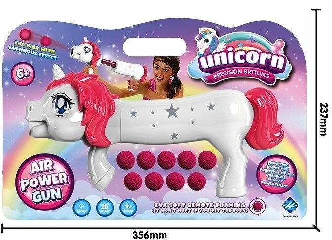 Бластер Unicorn розовый с мягкими пулями 9 шт ZL8008