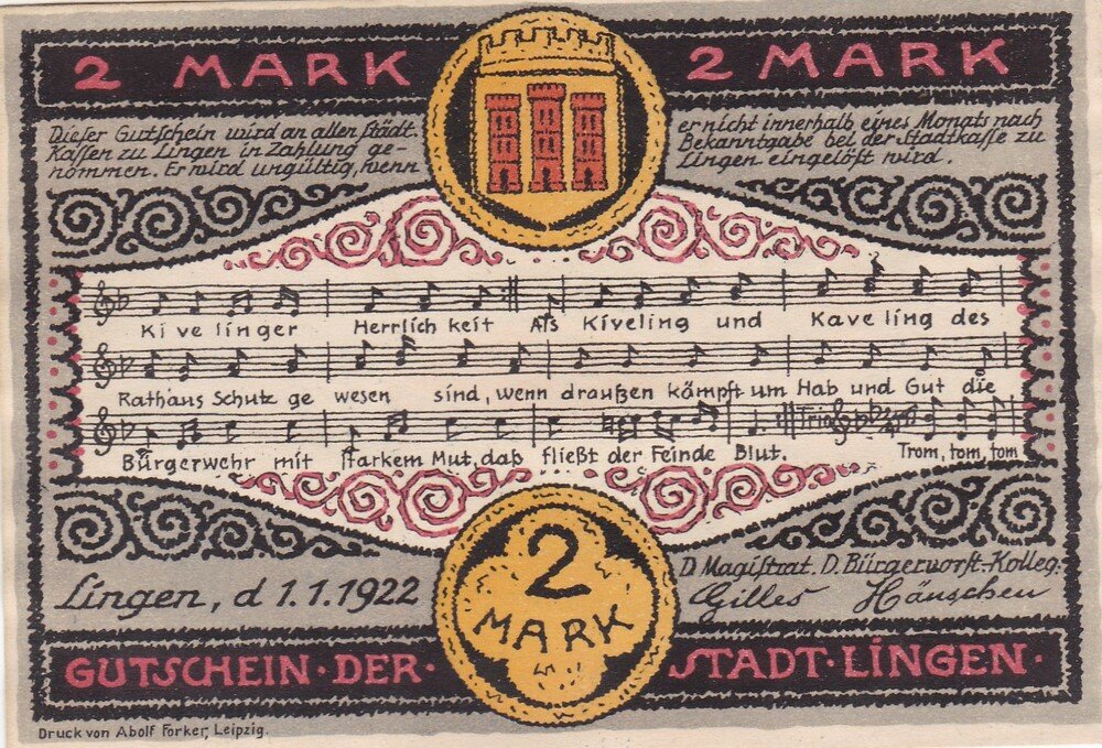 Германия (Веймарская Республика) Линген 2 марки 1922 г. (3)