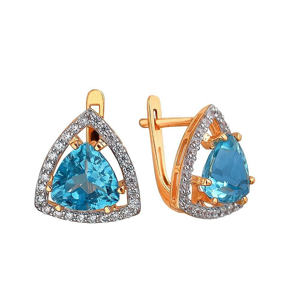Серьги, серебро, 925 проба, золочение, фианит, топаз
