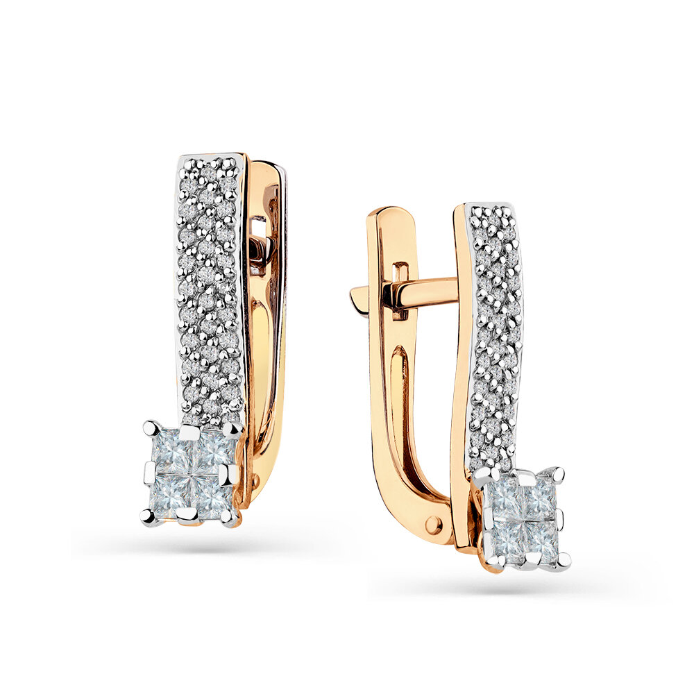 Серьги, красное золото, 585 проба, бриллиант