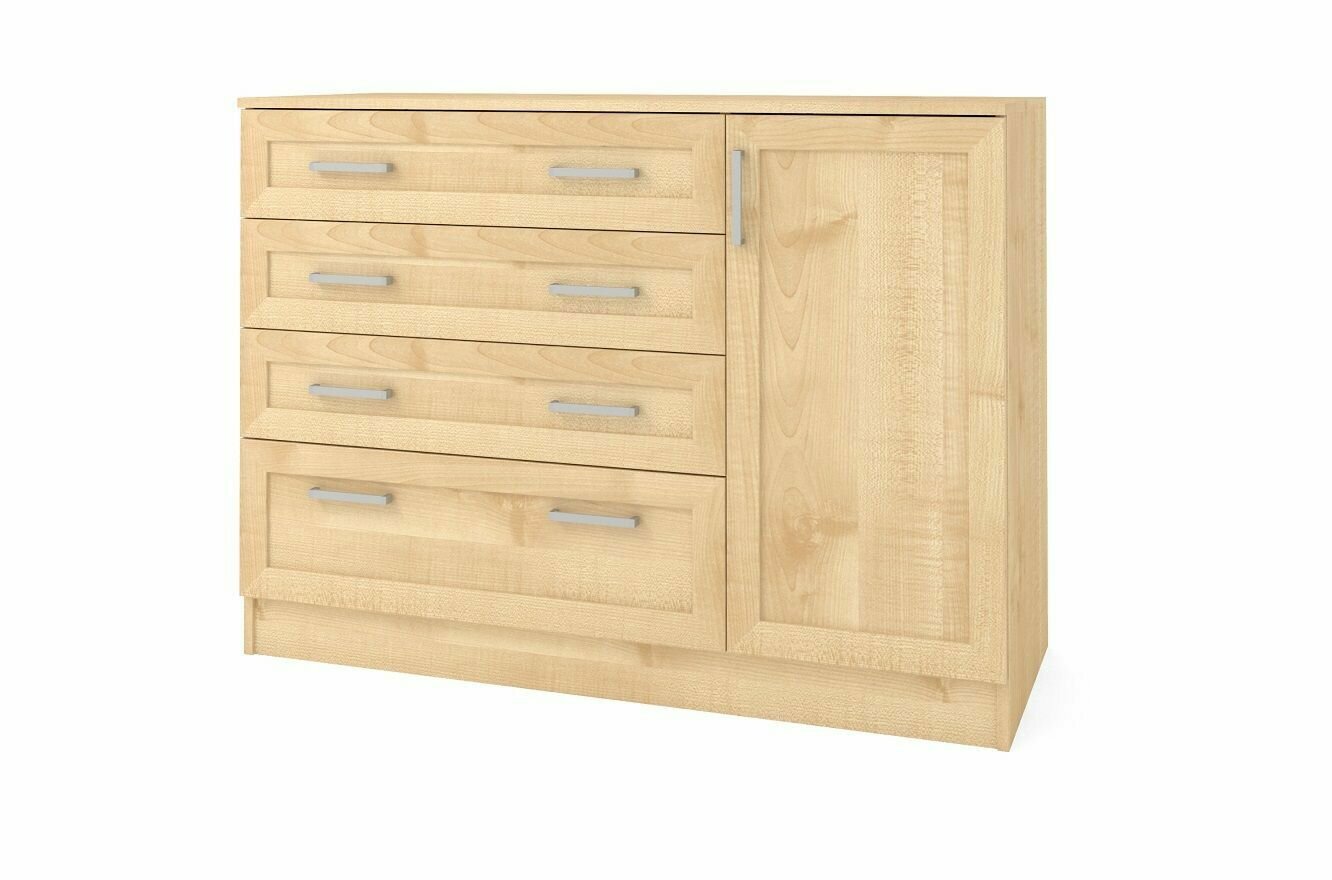 Комод К-6 120х50х90 клен танзау, рамка квадро, 4 ящика и дверца справа