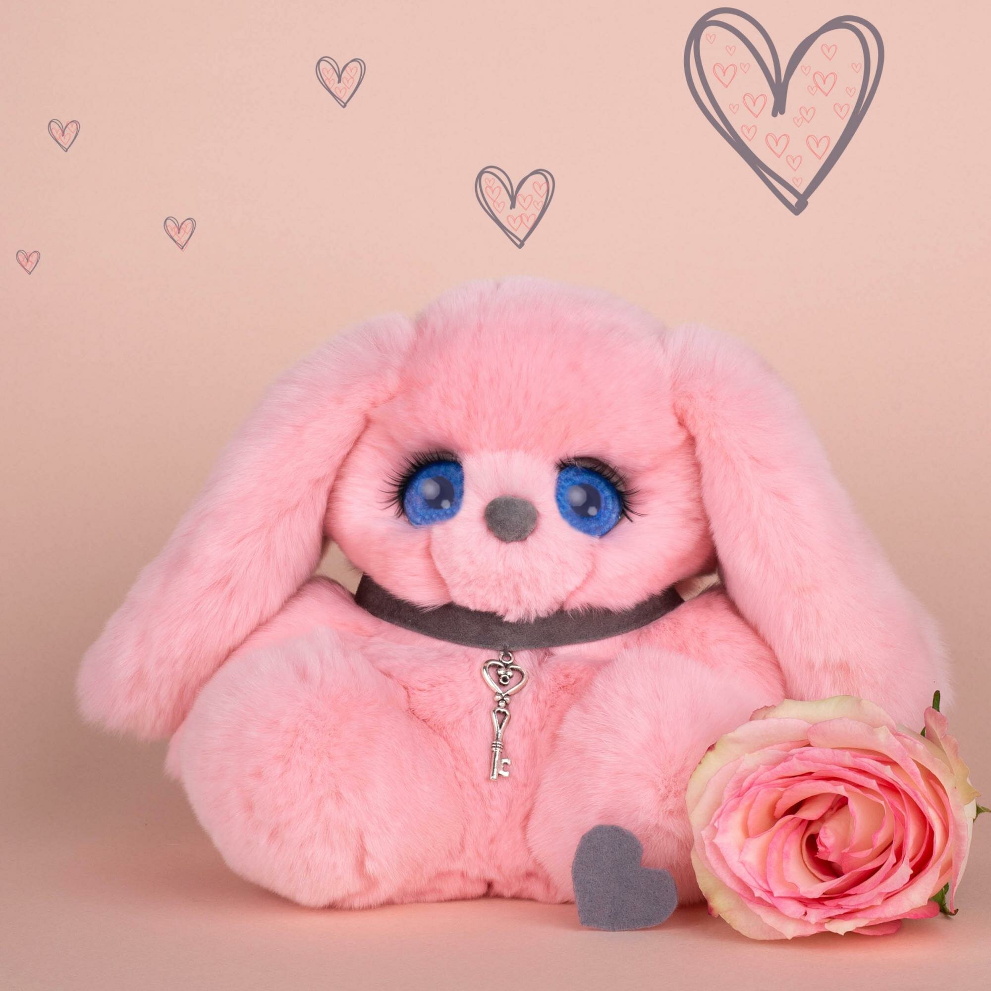 Мягкая игрушка зайка Holich Toys из натурального меха Боня розовый, зайчик