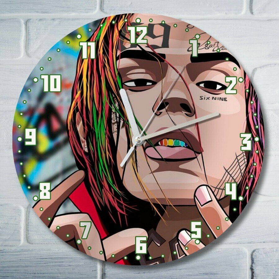 Настенные часы УФ с рисунком принтом музыка 6ix9ine - 3730