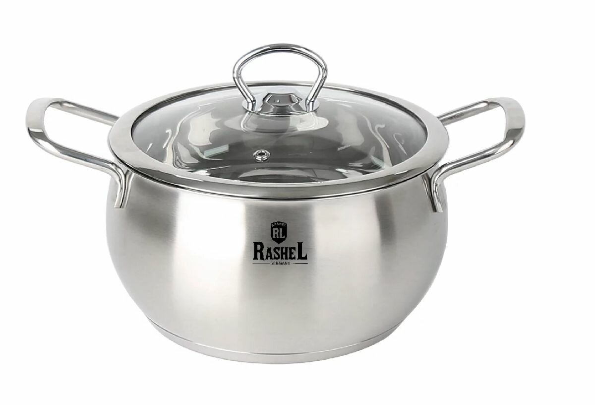 Кастрюля RASHEL R-30s амалия со стеклянной крышкой 3.0л, нержавеющая сталь