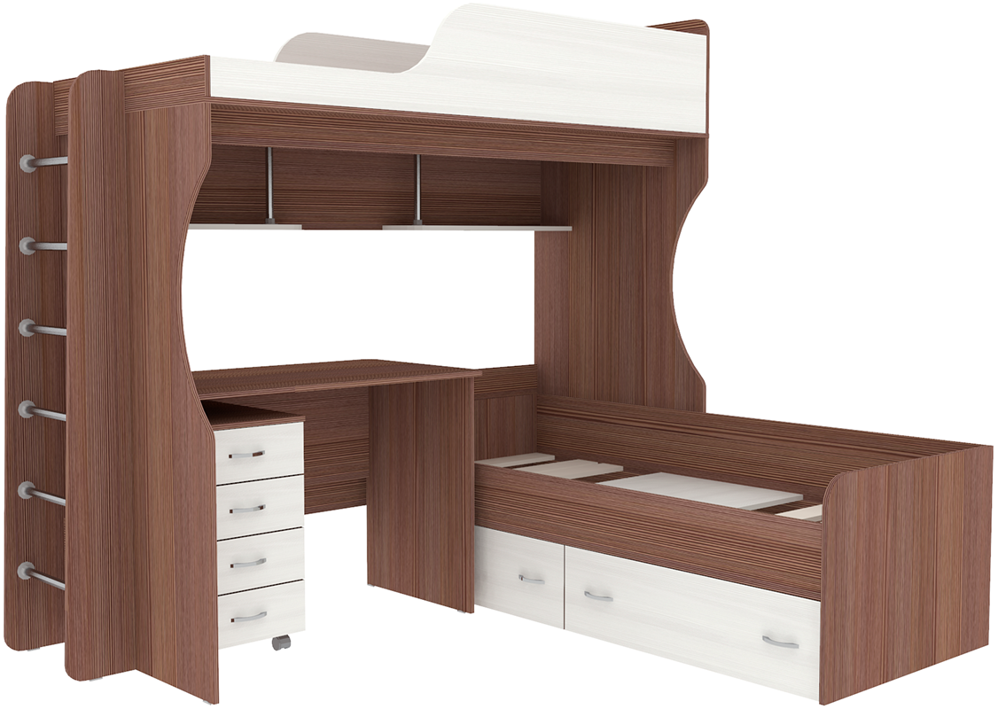 Двухъярусная кровать Дуэт-5 с металлической лестницей Бодего Темный Белое Дерево