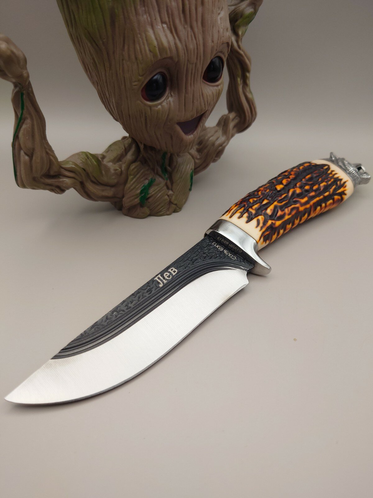 Нож для охоты, рыбалки и туризма ЛЕВ, длина клинка 14 см, сталь 65Х13, ножны / В чехле / Длинна изделия 26 см.