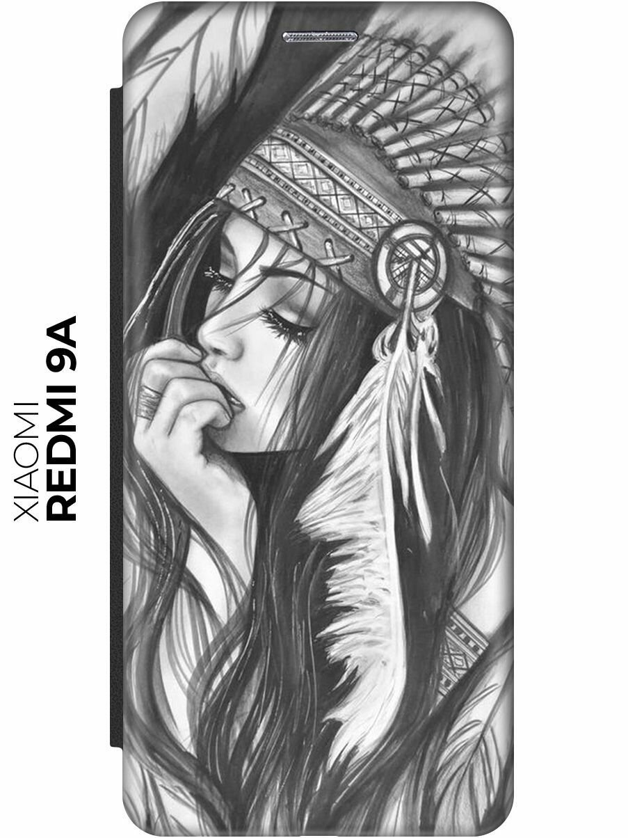 Чехол-книжка Эскиз девушки на Xiaomi Redmi 9A / Сяоми Редми 9А черный