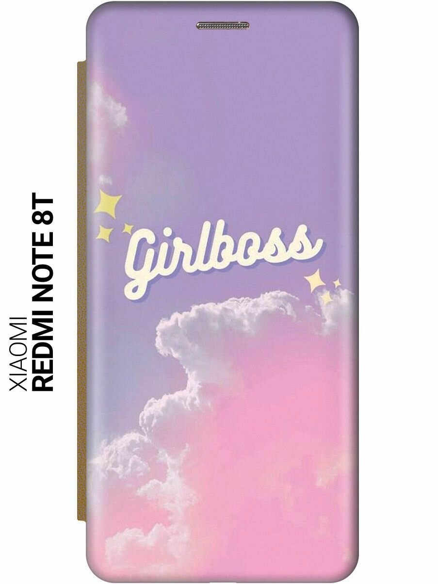 Чехол-книжка на Xiaomi Redmi Note 8T, Сяоми Редми Ноут 8Т c принтом "Девушка-Босс" золотистый