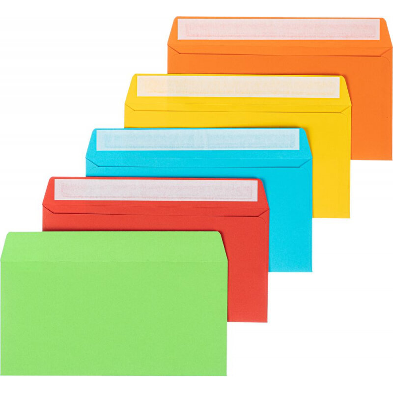 Конверт 5 цветов C65 стрип 114х229 120г Комус 10шт/уп 1153851