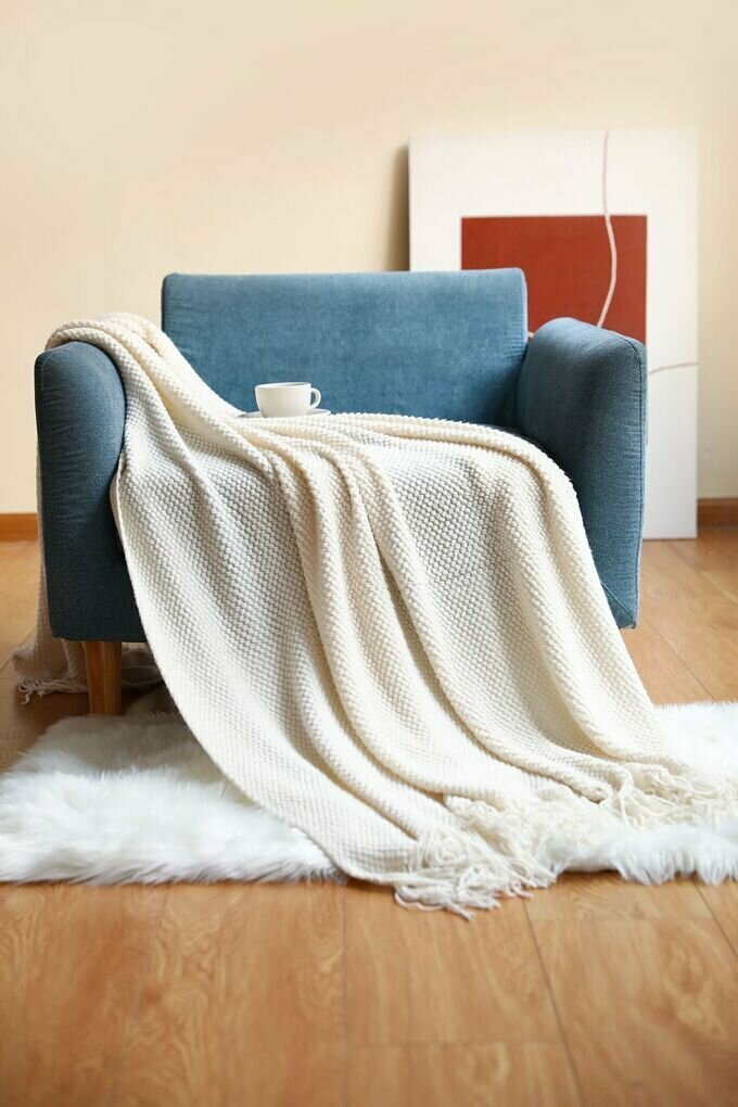 Плед Valtery PA-12, акриловый, вязаный, 3D эффект, 170 см x 200 см