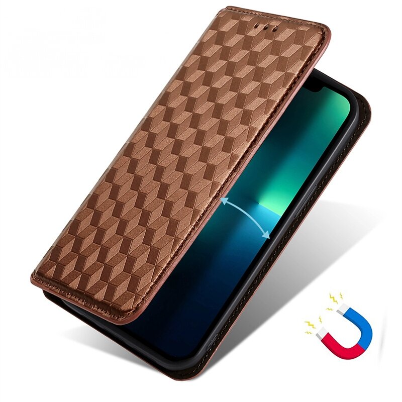 Чехол книжка MyPads Elegante pattern Rombo для Huawei Enjoy 60X / Huawei Nova Y91 из качественной импортной кожи с 3d узором коричневый с магнитн.