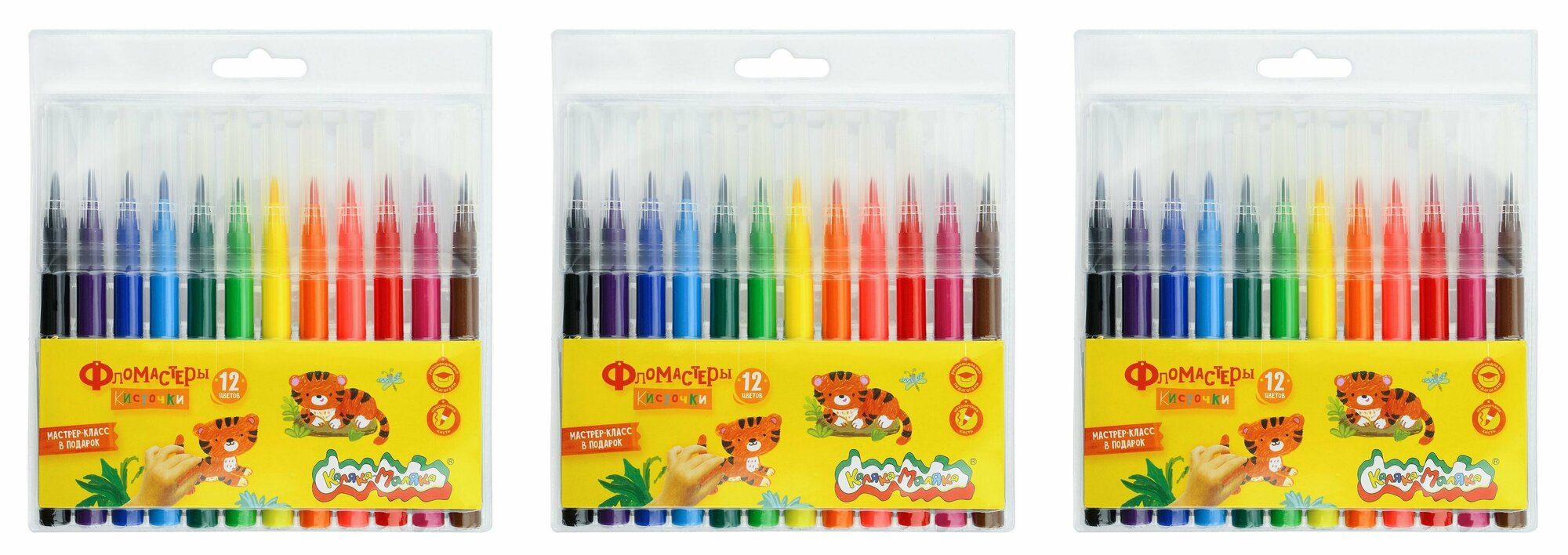 Каляка-Маляка Набор фломастеров 12 цветов, круглый корпус, 3 уп