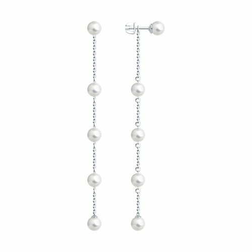 Серьги пусеты, серебро, 925 проба, родирование, жемчуг культивированный