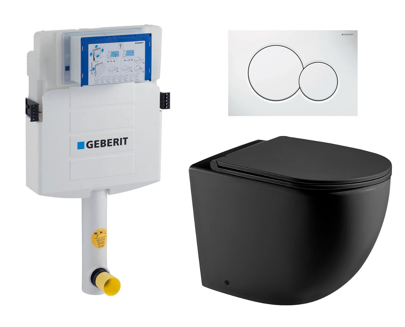 Комплект 3 в 1 смывной бачок скрытого монтажа Geberit Duofix UP320 + Унитаз приставной WeltWasser Merzbach 002 MT-BL + Кнопка Geberit Sigma 01 белая