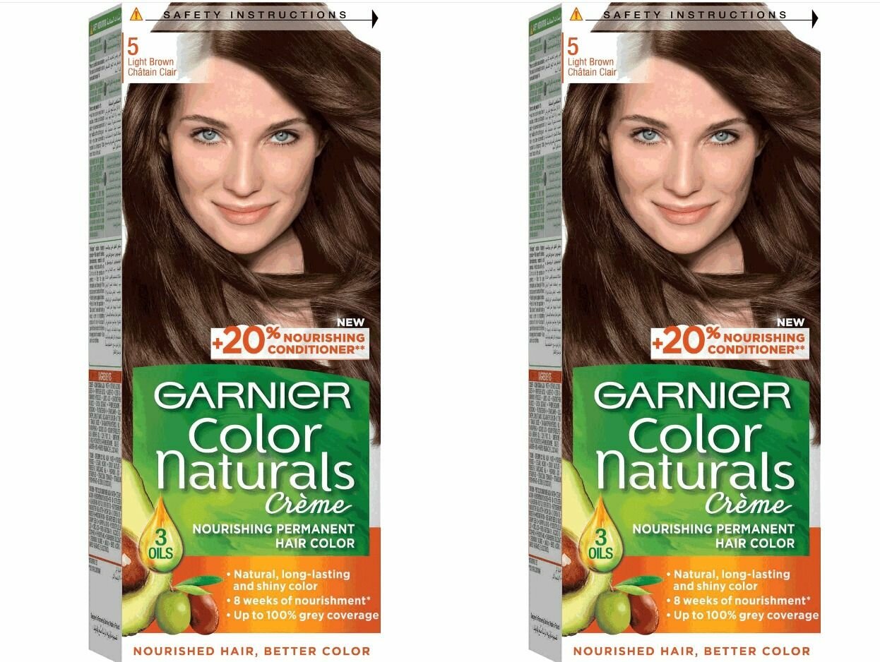 GARNIER Крем-краска для волос Color Naturals, стойкая питательная, 5, Светло-каштановый, 110 мл - 2 штуки