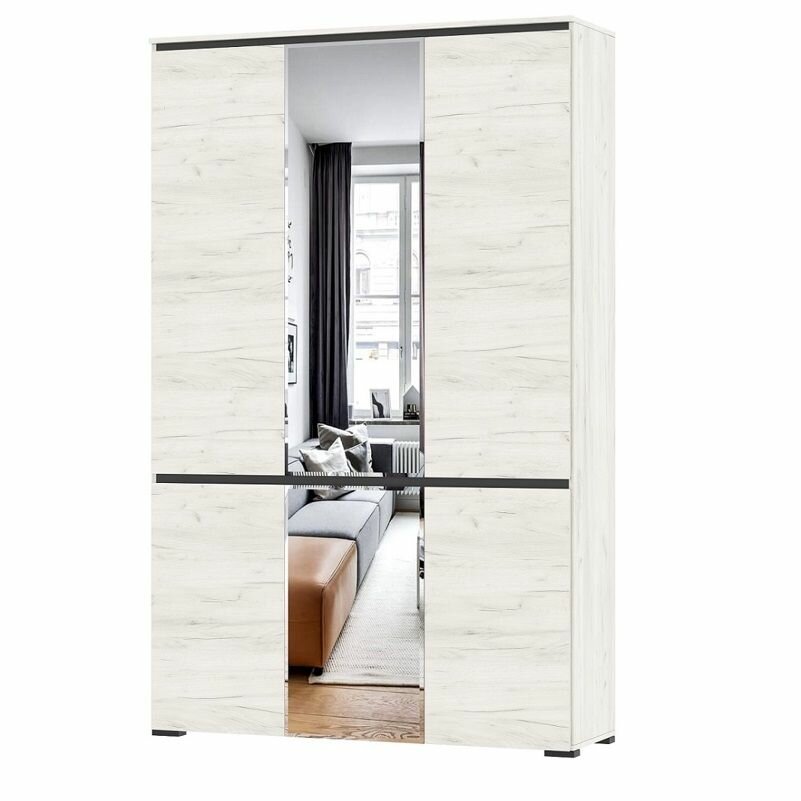 Шкаф Памир Гретта 4С2ЗР, 135х212х41.1 см, Крафт белый / Антрацит