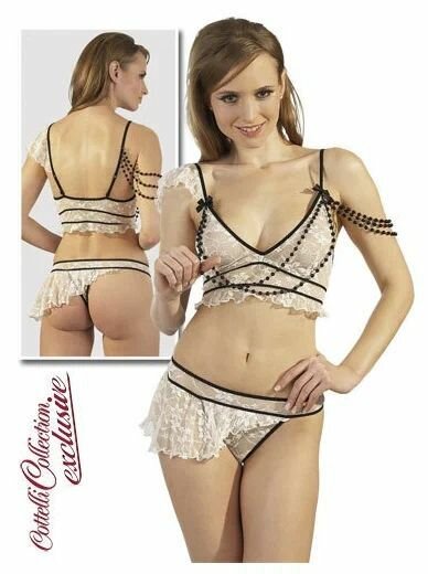 Топ, украшенный цепочкой бус и трусики от Cottelli Collection, белый