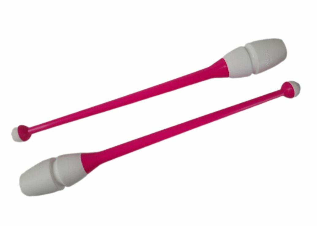 Булавы розово-белые гимнастические профессиональные - 36см / пластик+каучук / вставляющиеся