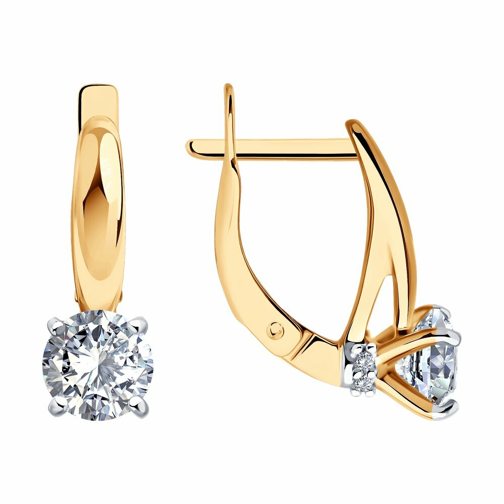Серьги, серебро, 925 проба, золочение, фианит