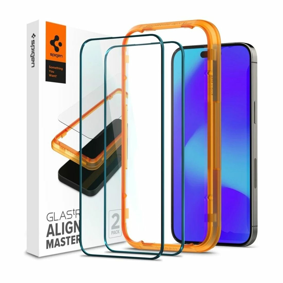 Защитное стекло Spigen на iPhone 14 Pro (AGL05216) Align Master GLAS.tR 2 шт / Спиген стекло для Айфон 14 Про, прочное, олеофобное покрытие, черное