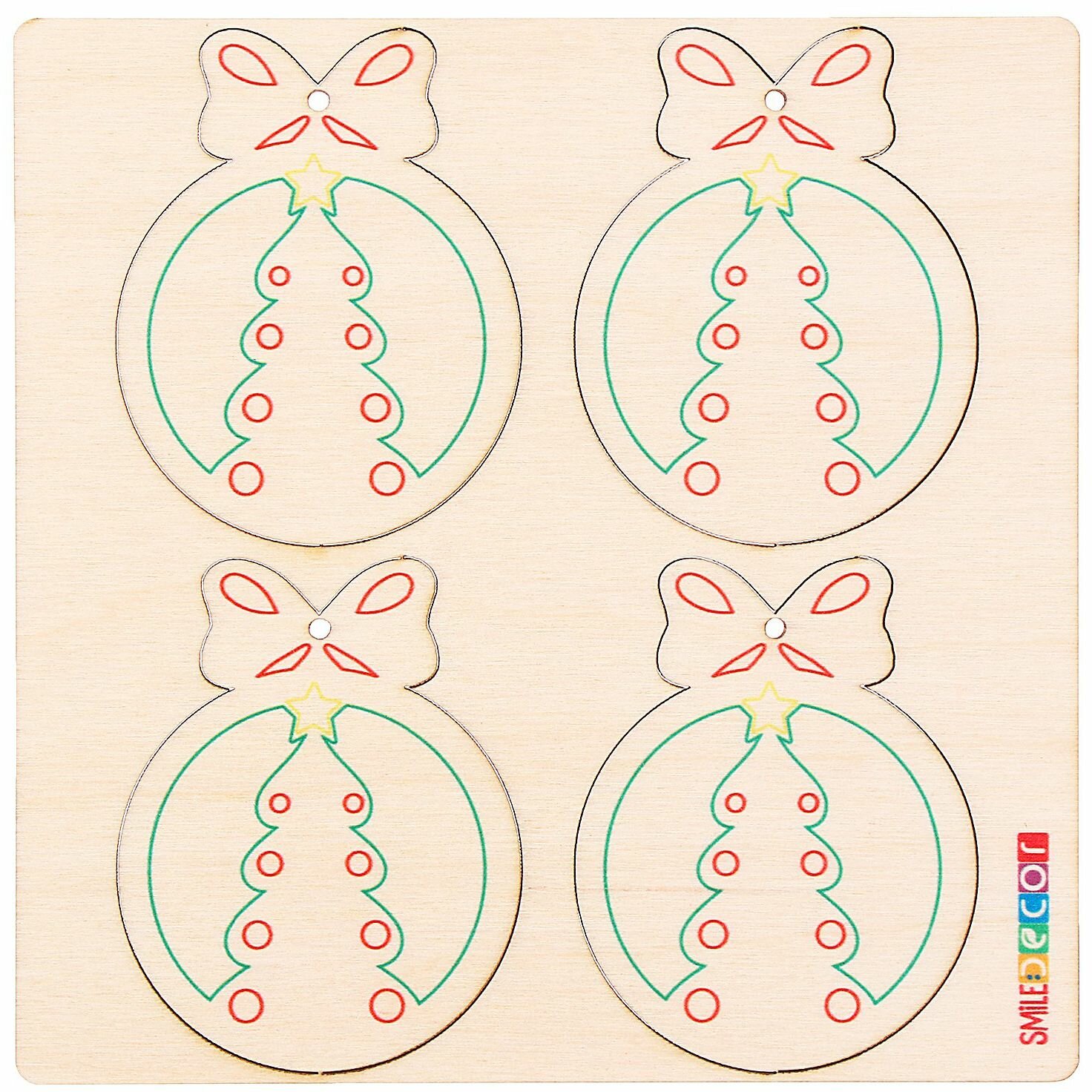 Набор деревянных игрушек Smile Decor "Новогодние раскраски. Ёлочка" для декорирования, заготовки для детского творчества