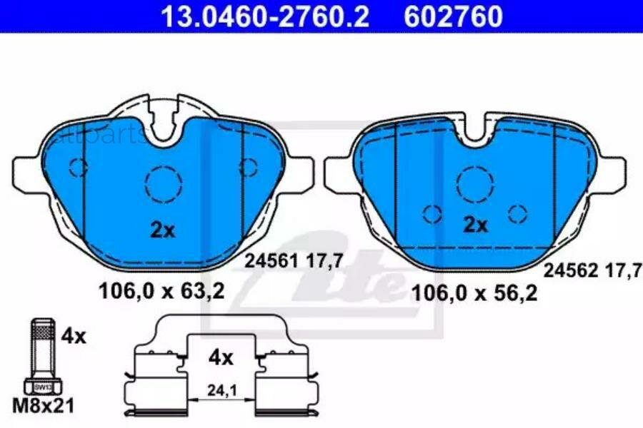 ATE 13046027602 13.0460-2760.2 колодки дисковые задние!\ BMW E60/E61 2.0/F10/Z4 3.5i 05>
