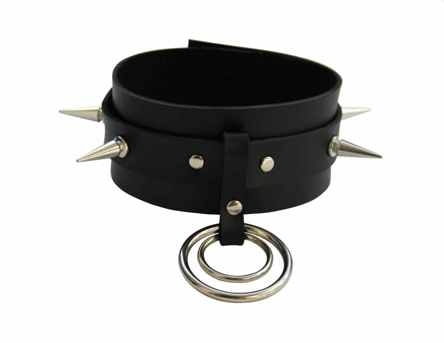 Ошейник PinkRabbit с шипами и кольцами, чёрный PinkRabbit Ошейник PinkRabbit с шипами и кольцами, чёрный