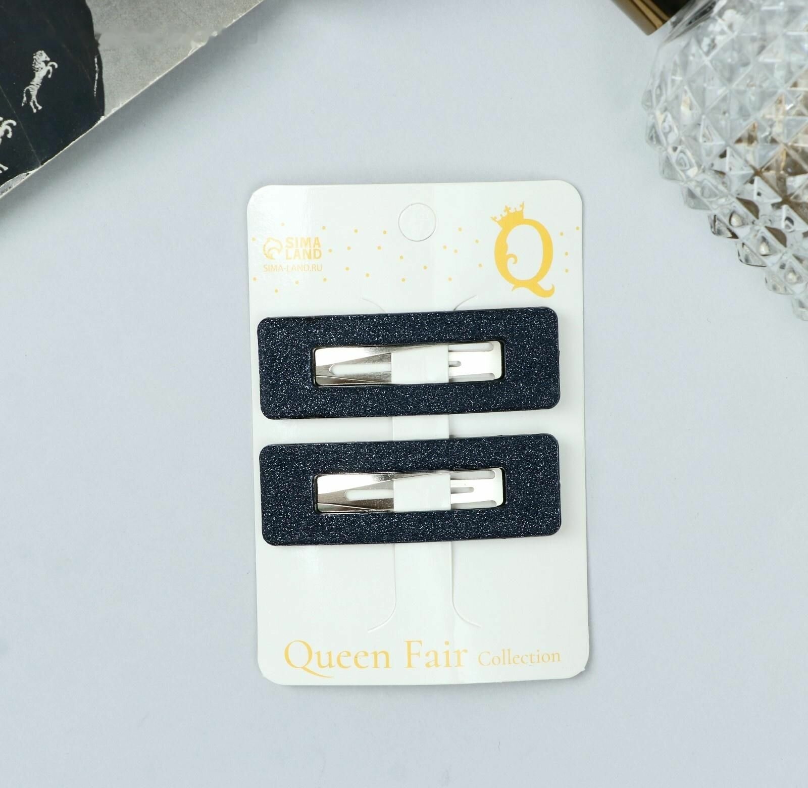 Невидимка для волос Адели (набор 2 шт) блеск прямой, 5 см, чёрный