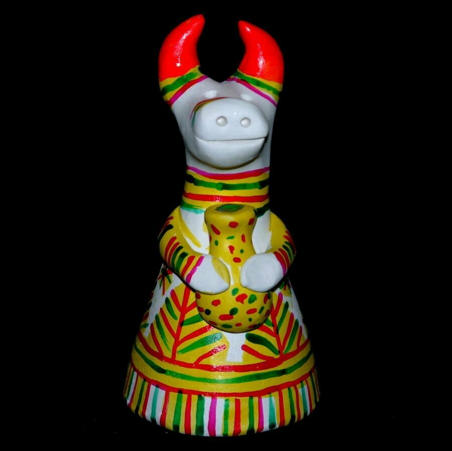 Колокольчик "Корова", Филимоновская глиняная игрушка, ручная авторская работа