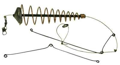 Кормушка донная оснащенная мастер №2 27гр с боковым отводом и коромыслом в комплекте леска D-0 40 вертлюг с карабином №8 заводное кольцо №10