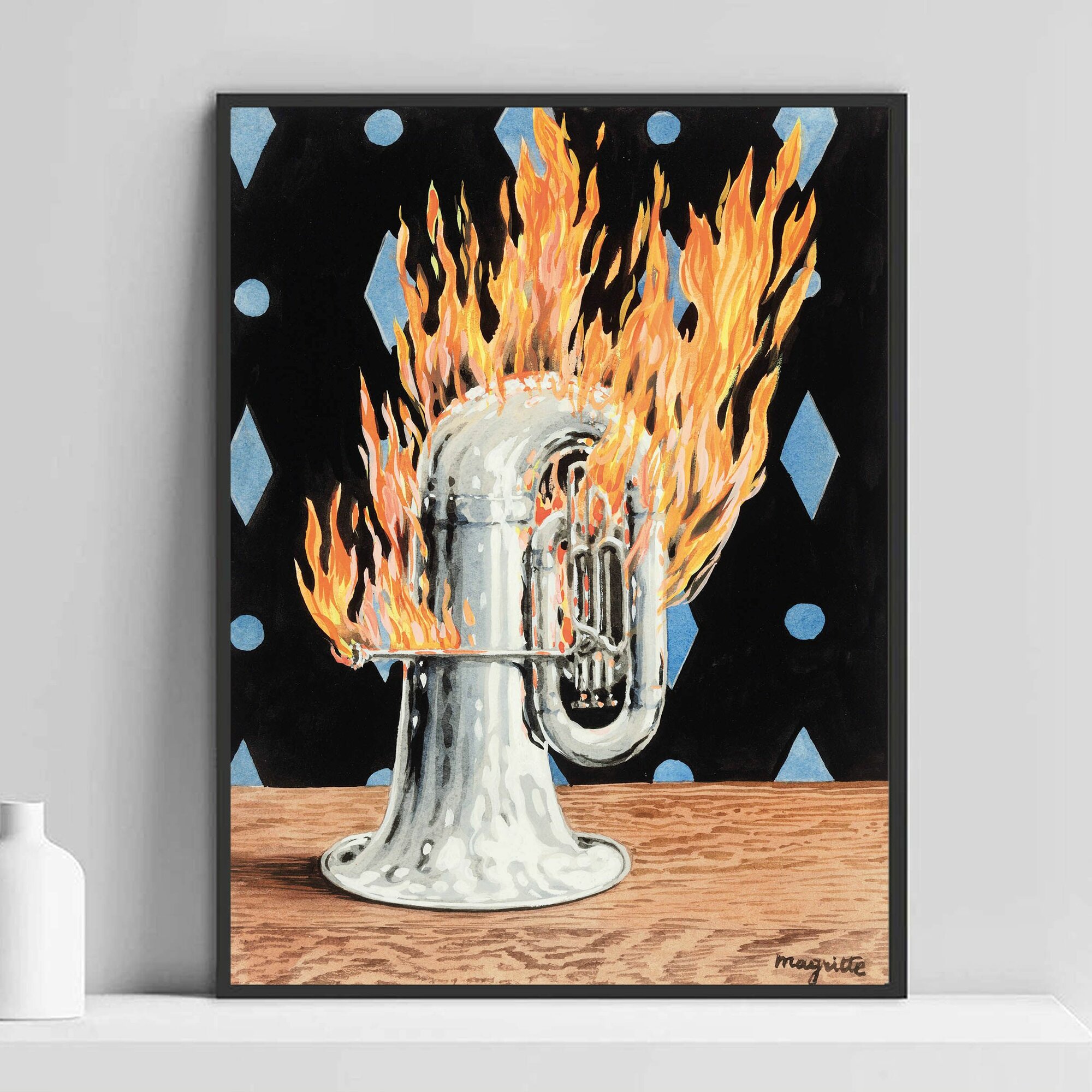 Интерьерный постер "Открытие огня" Рене Магритт, 1 шт А3 без рамы