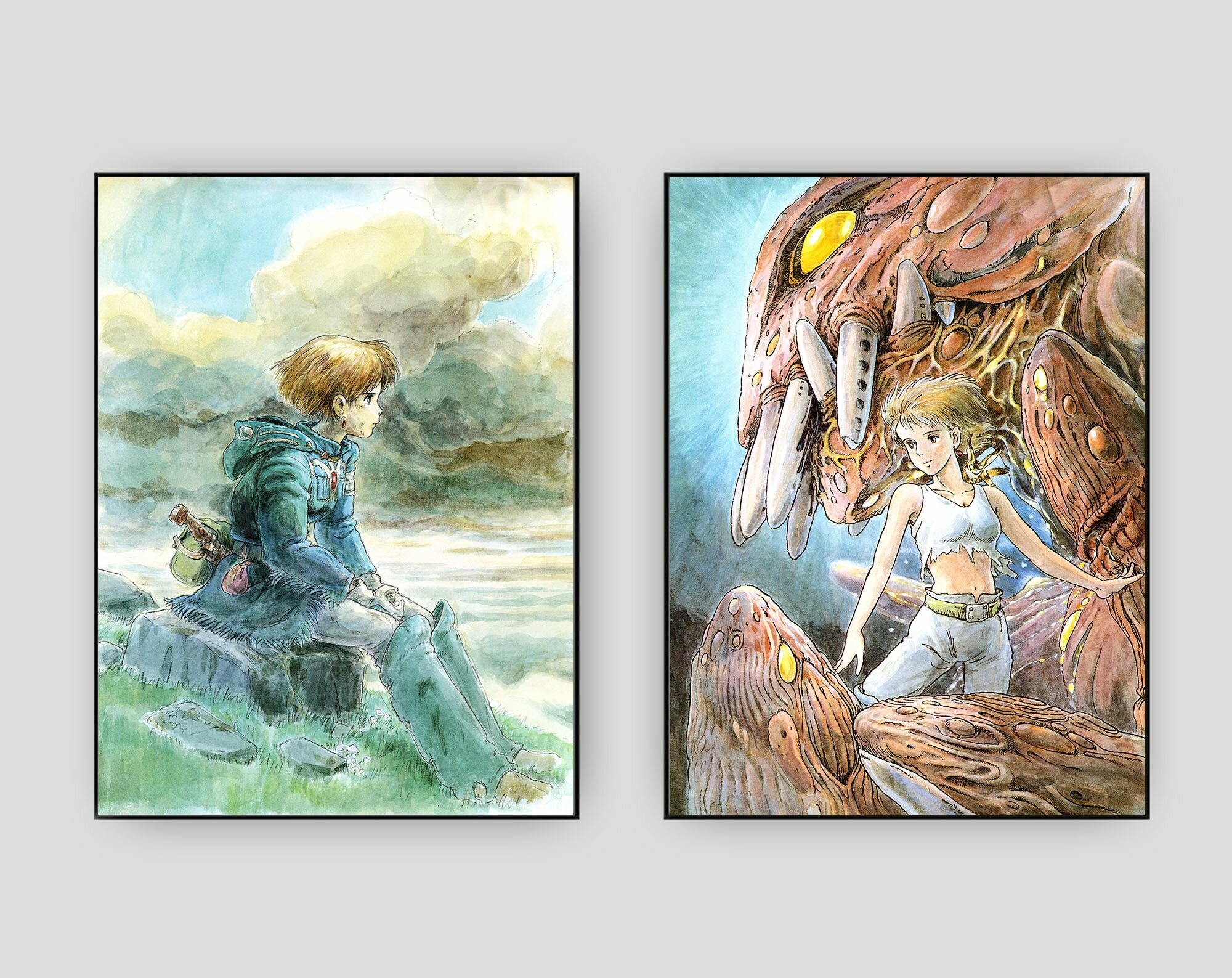 Киноплакаты к мультфильму "Навсикая" Гибли,2 шт, размер А3, без рамы. Ретро афиши постеры к фильмам аниме Хаяо Миядзаки