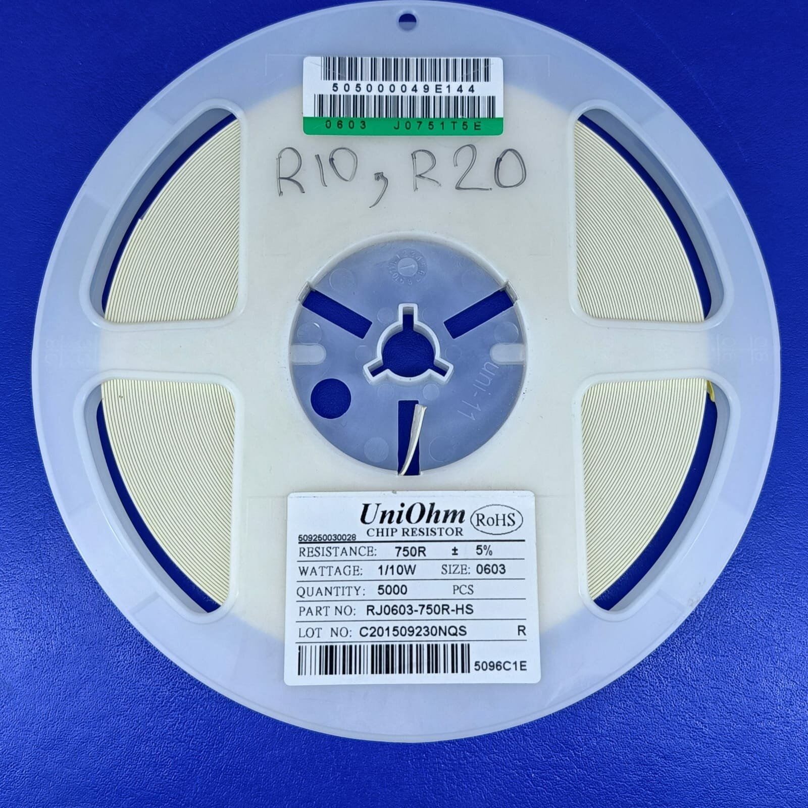 50 штук SMD резистор 0603 / 1608 (R) 750R (арт.78670)