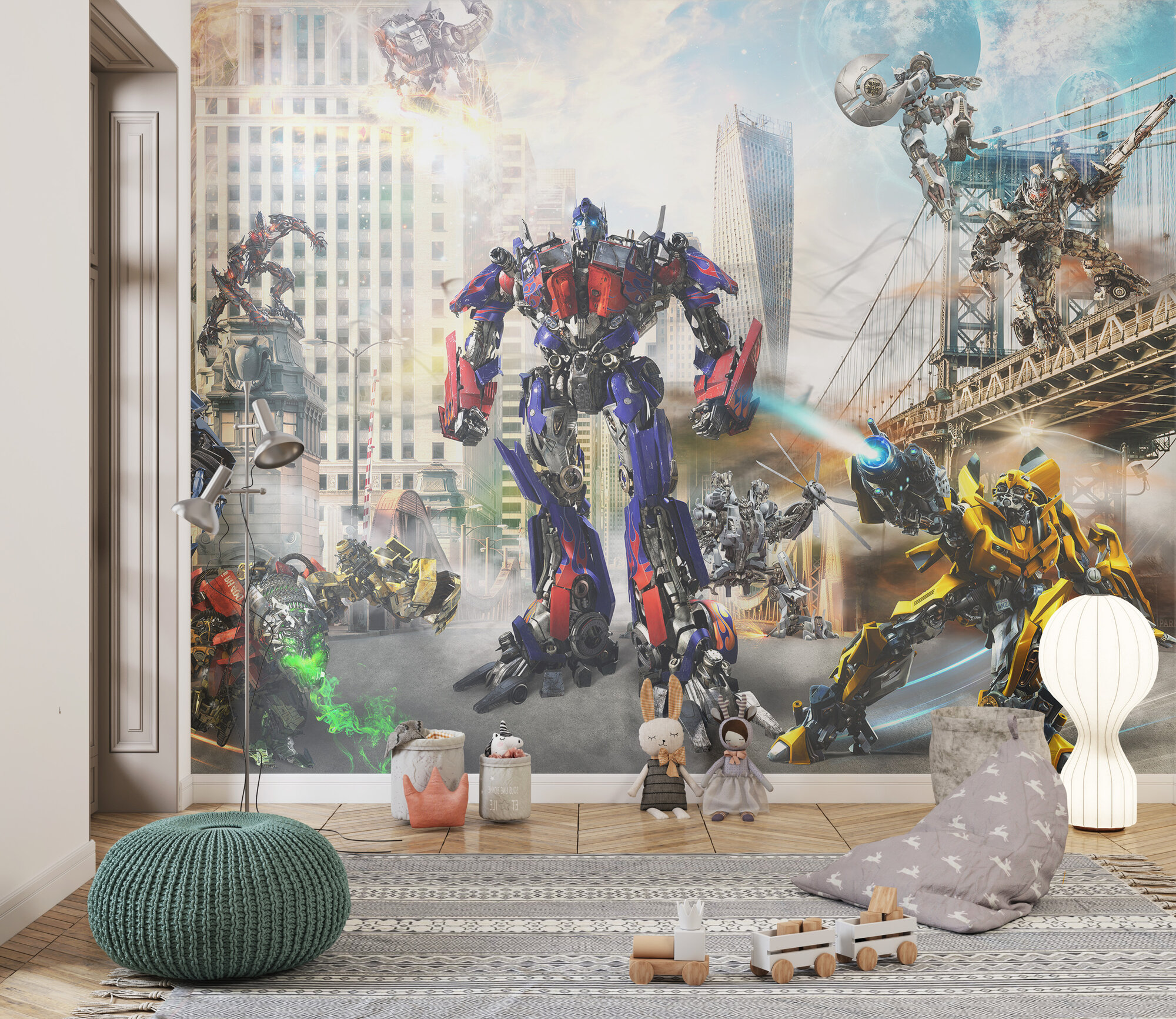 Фотообои детские виниловые на флизелиновой основе Polimar "Трансформеры", 300см х 270см/плотность обоев 230г/м2