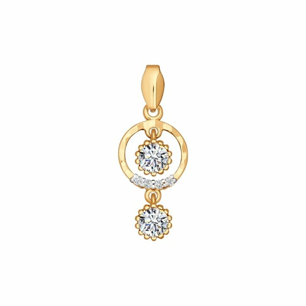 Подвеска, красное золото, 585 проба, фианит