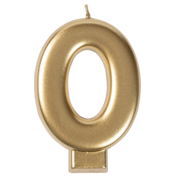Свеча -цифра "0" Золотая, 8 см