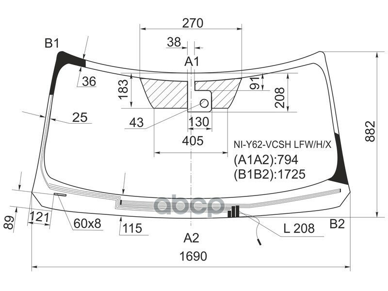 Стекло лобовое (Обогрев щеток/ Датчик дождя) Nissan Patrol 10-19 / Infiniti QX56 10-13 XYG арт. NI-Y62-VCSH LFW/H/X