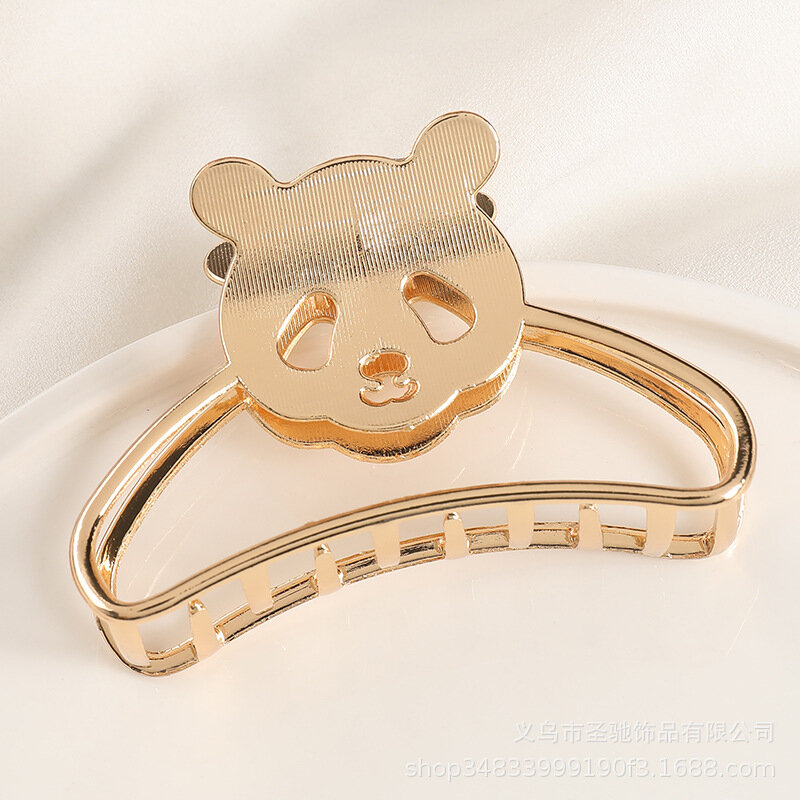 Заколка для волос "Золотая панда", около 8 см, металлическая, со стразами