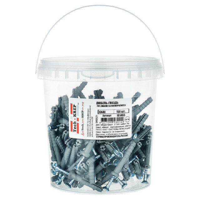 Дюбель-гвоздь TECH-KREP с потайной манжетой 6x40 мм, 150 шт для крепежа в бетоне и кирпиче