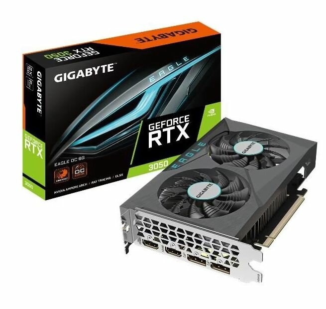 Видеокарта Gigabyte GeForce RTX 3050 (GV-N3050EAGLE OC-6GD) - PCI Express 4.0, 6 ГБ, GDDR6, 96 бит, DisplayPort, HDMI