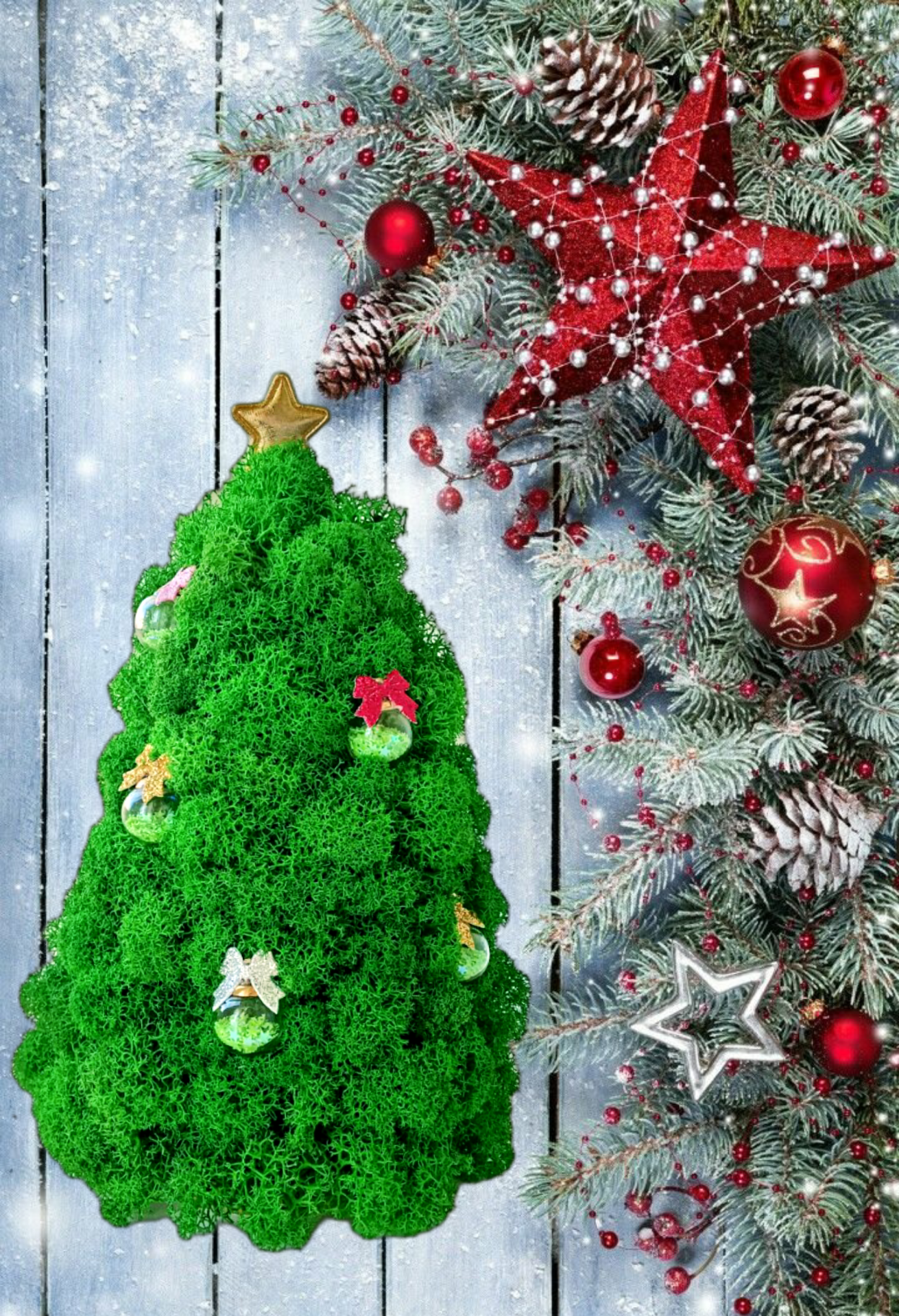 Ёлочка ООО русальп, стабилизированный ягель, диаметр 14см, высота 21см, зелёная, в подарочной упаковке.