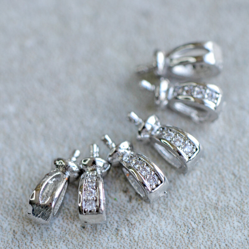 Бейл для полимерной глины 3 шт. для вклейки / держатель кулона, подвески, с цирконием, цвет платина, размер 9x4x3 мм